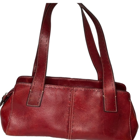 Fossil | Bags | Fossil Red Pebbled Leather Satchel Bag Purse | Poshmark